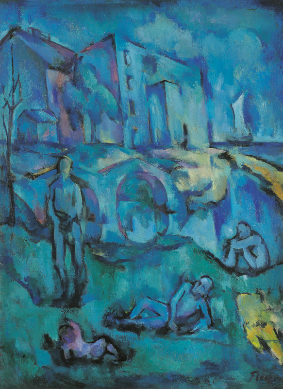 Das Leben (Blaue Landschaft mit Menschen) - Josef Floch | W&K Galerie